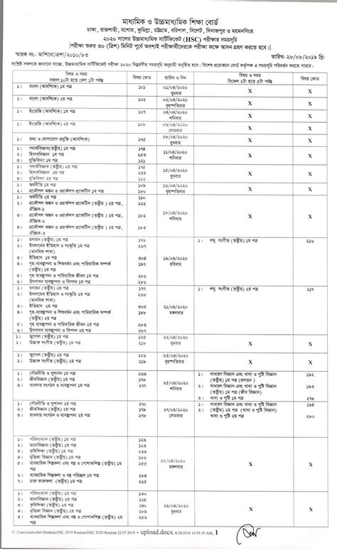 Hsc Exam Routine 2020 এইচএসসি পরীক্ষার রুটিন ২০২০
