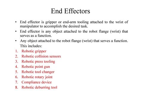 END Effector POWER POINT PRESENTATION End Effectors End Effector Is Gripper Or End Arm