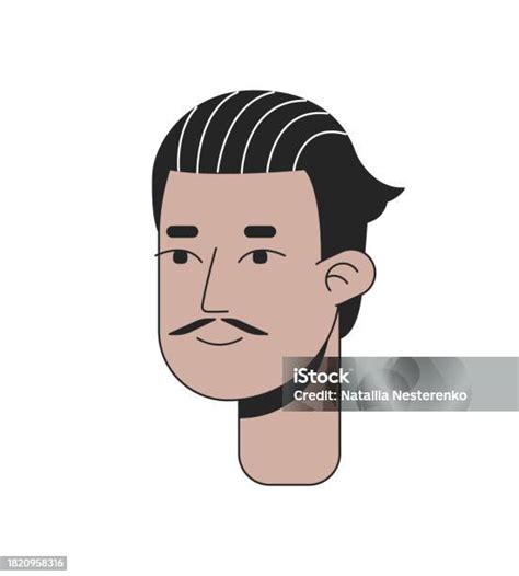 연필 콧수염 2d 선형 만화 캐릭터 머리와 스페인어 매끄러운 머리 남자 남자에 대한 스톡 벡터 아트 및 기타 이미지 남자