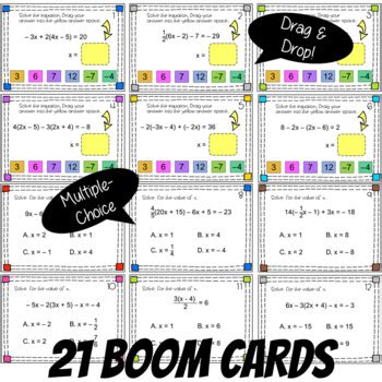 Multi Step Equations Variable On One Side Of The Equal Sign Boom Cards