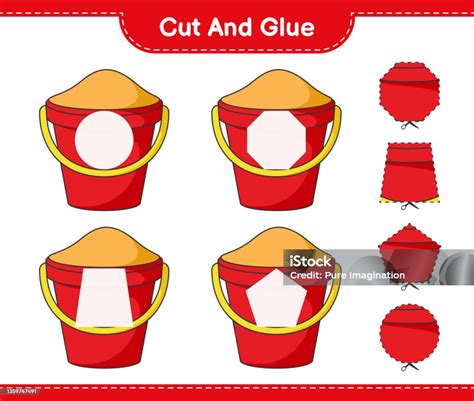 잘라 내고 접착제 모래 양동이의 일부를 잘라 접착제 교육 어린이 게임 인쇄 워크 시트 벡터 일러스트레이션 0명에 대한 스톡 벡터 아트 및 기타 이미지 Istock