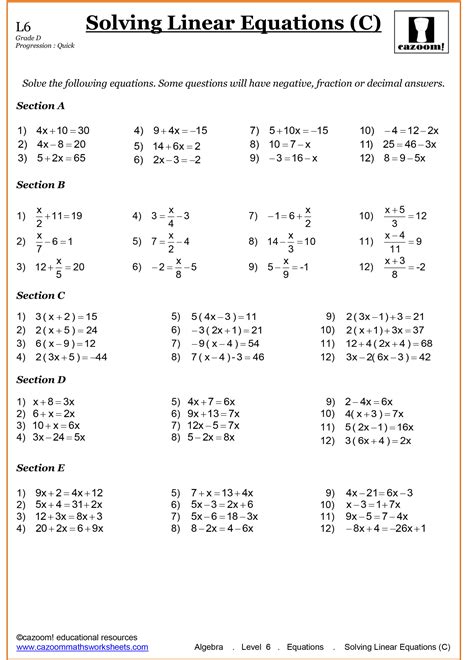Solving Linear Equations Worksheets Year 9 Tessshebaylo