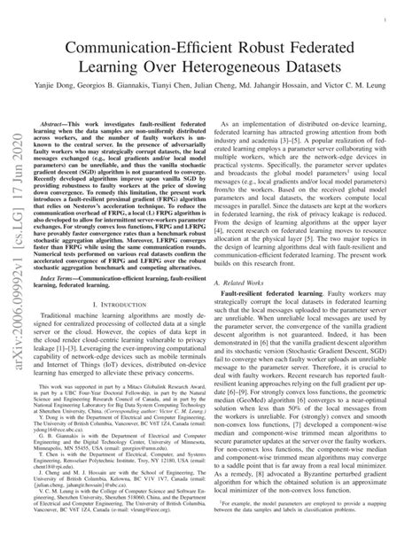 Communication Efficient Robust Federated Learning Over Heterogeneous Datasets Deepai