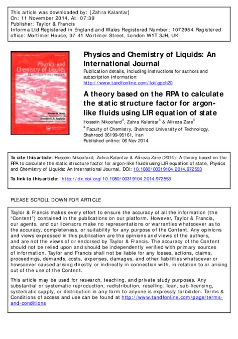 Pdf A Theory Based On The Rpa To Calculate The Static Structure Factor For Argon Like Fluids