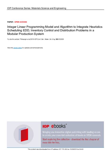 Pdf Integer Linear Programming Model And Algorithm To Integrate Heuristics Scheduling Edd