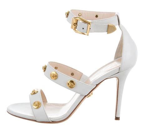 New Versace Signature Medusa Medallion Ankle Strap White Leather