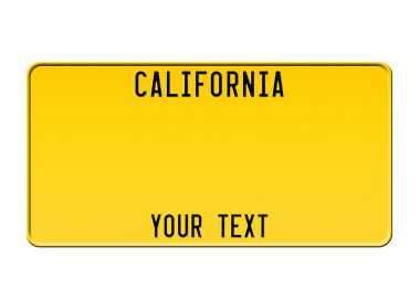 California Yellow License Plate Embossed With Custom Number Or Text