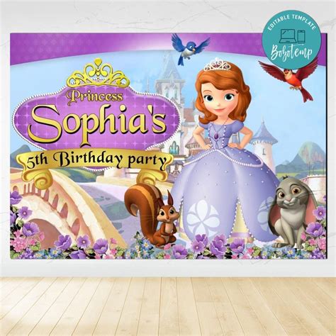 Princess Sofia Birthday Backdrop Digital File Template Bobotemp