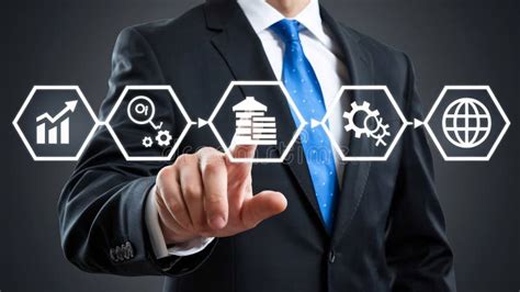 Businessman Touching Digital Interface Growth Data Global Network Technology Strategy Management