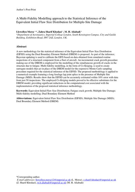 Pdf A Multi Fidelity Modelling Approach To The Statistical Inference Of The Equivalent Initial