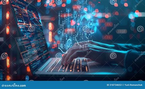 computer programmer coding on laptop with ai futuristic technology