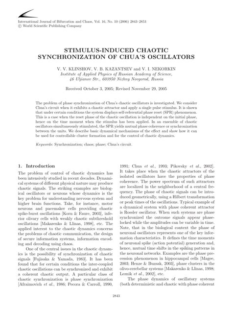 Pdf Stimulus Induced Chaotic Synchronization Of Chuas Oscillators