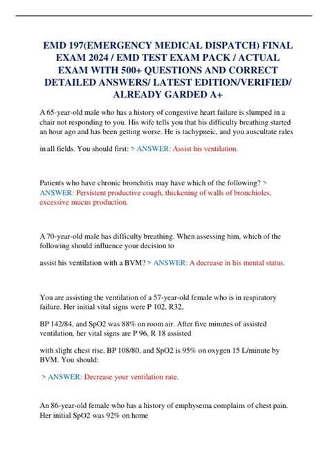 EMD 197 EMERGENCY MEDICAL DISPATCH FINAL EXAM 2024 EMD TEST EXAM PACK ACTUAL EXAM WITH 500