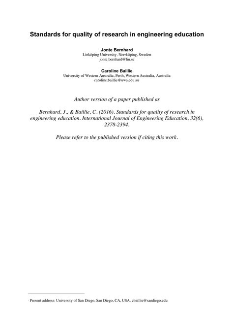 PDF Standards For Quality Of Research In Engineering Education