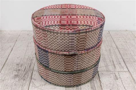 Nickey Kehoe Collection Small Round Hassock Upholstered In Vintage
