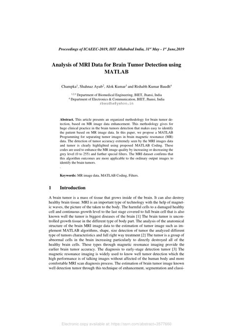 Pdf Analysis Of Mri Data For Brain Tumor Detection Using Matlab