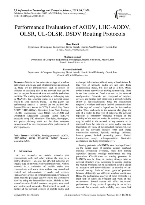 Pdf Performance Evaluation Of Aodv Lhc Aodv Olsr Ul Olsr Dsdv