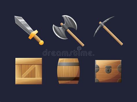 Game Ui Assets Set Gaming User Interface Icons Collection Stock Vector Illustration Of Blade