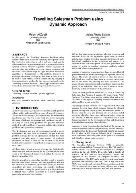Pdf Travelling Salesman Problem Using Dynamic Approach