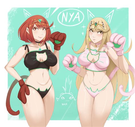 Rule 34 Bikini Cat Ears Cat Gloves Imminent Sex Mythra Pyra Text Tora