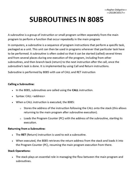 subroutines in 8085 document 2022bcse017 pdf computer program