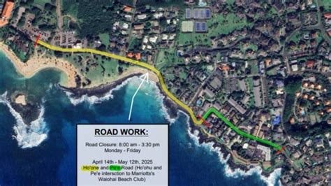 Lane Closures Scheduled For Portions Of Ho‘one Road In Po‘ipū Kauai Now