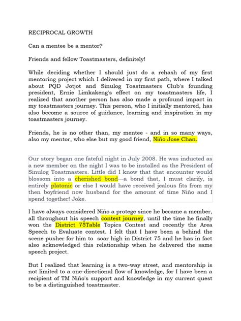 Mentoring Speech Toastmasters Pdf Mentorship