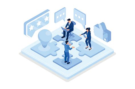 퍼즐을 가진 우리의 팀 개념 웹 배너 인포 그래픽 영웅 이미지 아이소메트릭 벡터 현대 일러스트레이션에 사용할 수 있습니다 3차원 형태에 대한 스톡 벡터 아트 및 기타 이미지