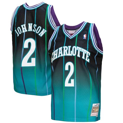 Mens Charlotte Hornets Larry Johnson Mitchell And Ness Tealblack 1992