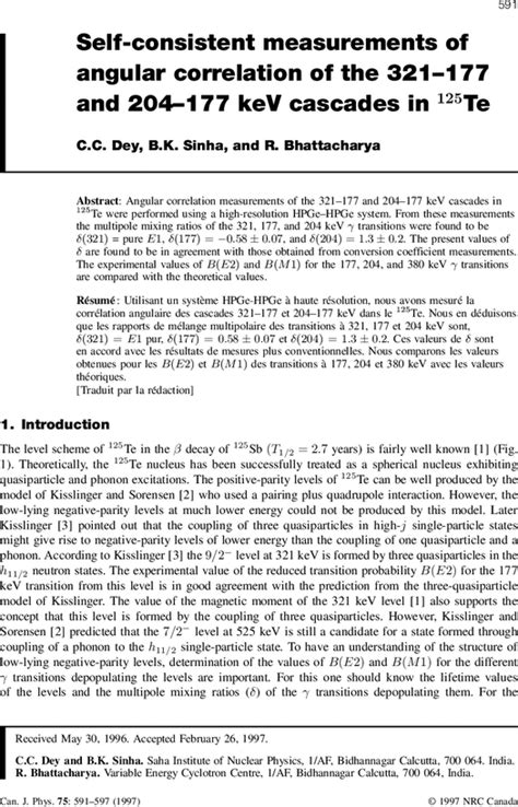Self Consistent Measurements Of Angular Correlation Of The 321 177 And 204 177 Kev Cascades In 125te