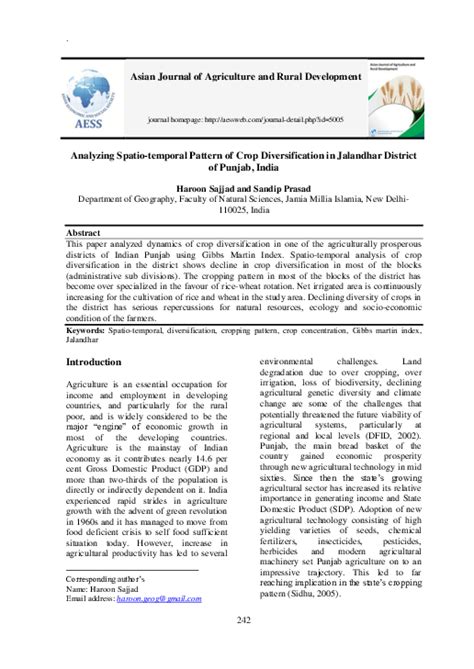 Pdf Analyzing Spatio Temporal Pattern Of Crop Diversification In