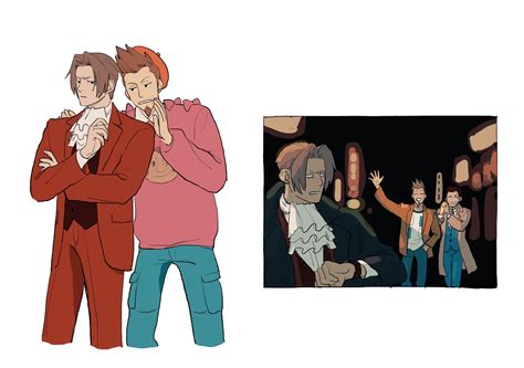 Phoenix Wright Miles Edgeworth And Larry Butz Ace Attorney Drawn By