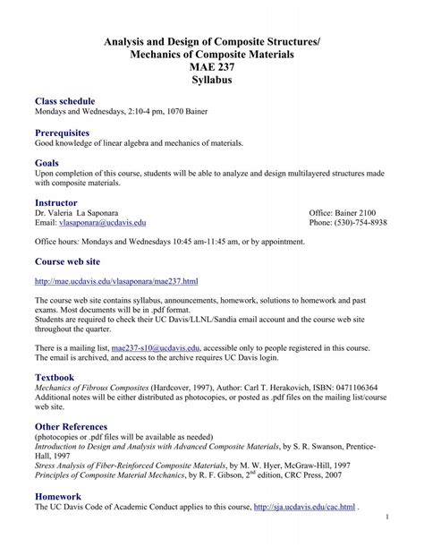 Analysis And Design Of Composite Structures UC Davis