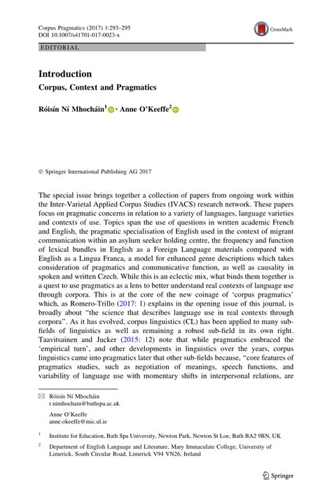 Pdf Introduction Corpus Context And Pragmatics
