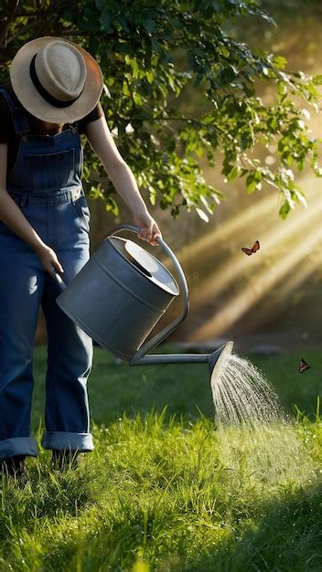 Watering Grass Premium Ai Generated Image