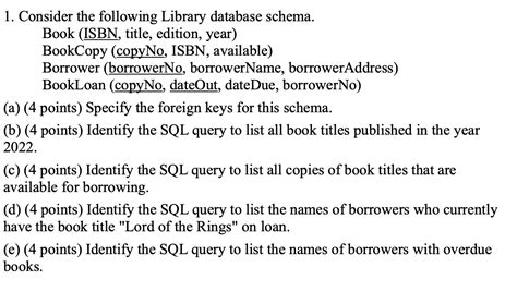 Solved 1 Consider The Following Library Database Schema