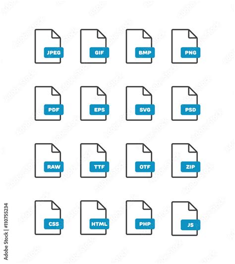 Linear Thin Vector File Format Icons Set Document Outline Icons File Format Icons With