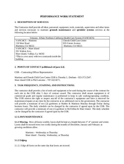 Section B Descriptionspecificationswork Statement Doc Template
