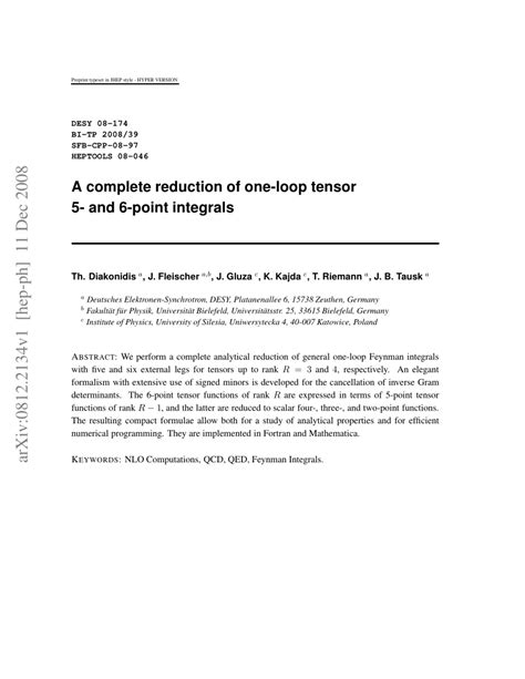Pdf Complete Reduction Of One Loop Tensor 5 And 6 Point Integrals