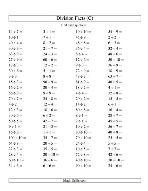 Printable Math Facts Worksheets