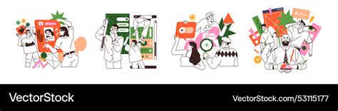 Ux Ui Design Concept Set Creative Team Creates Vector Image