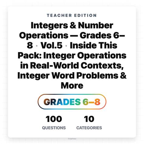 Evaluating Expressions With Integers Number Operations Grades 6 8