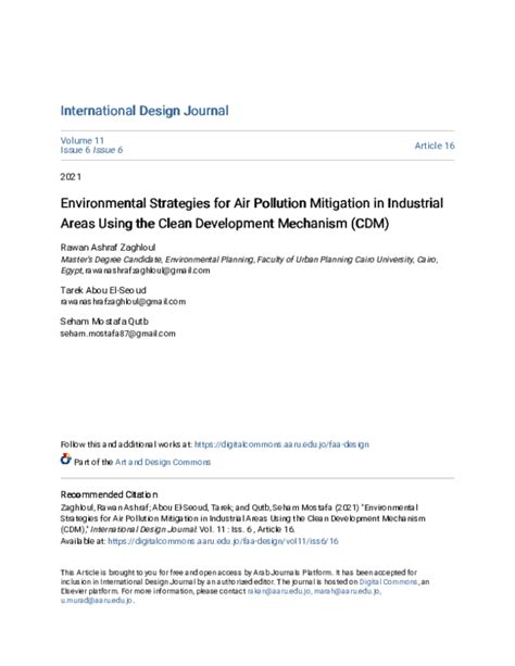 Pdf Environmental Strategies For Air Pollution Mitigation In Industrial Areas Using The Clean