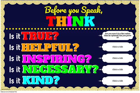 Think Before You Speak Motivational Poster Storyboard