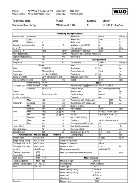 Ades Pump Data Sheet K126 Pdf Pump Electric Motor