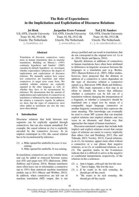 Pdf The Role Of Expectedness In The Implicitation And Explicitation Of Discourse Relations