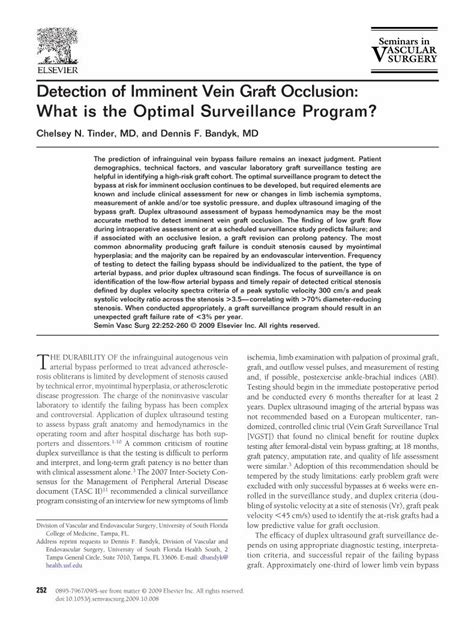 Pdf Detection Of Imminent Vein Graft Occlusion What Is The Optimal