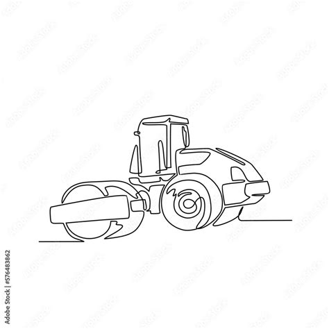 One Continuous Line Drawing Of Vibro Roller In The Construction Project