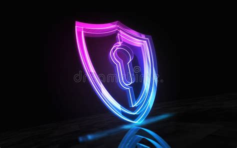Cyber Security With Shield Symbol Glass 3d Object Illustration Stock