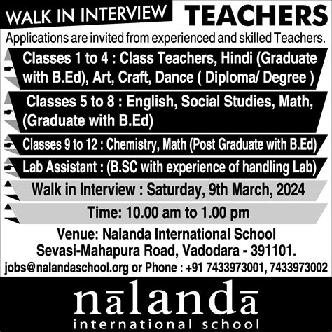 Lab Assistant Job Vacancy At Nalanda International School